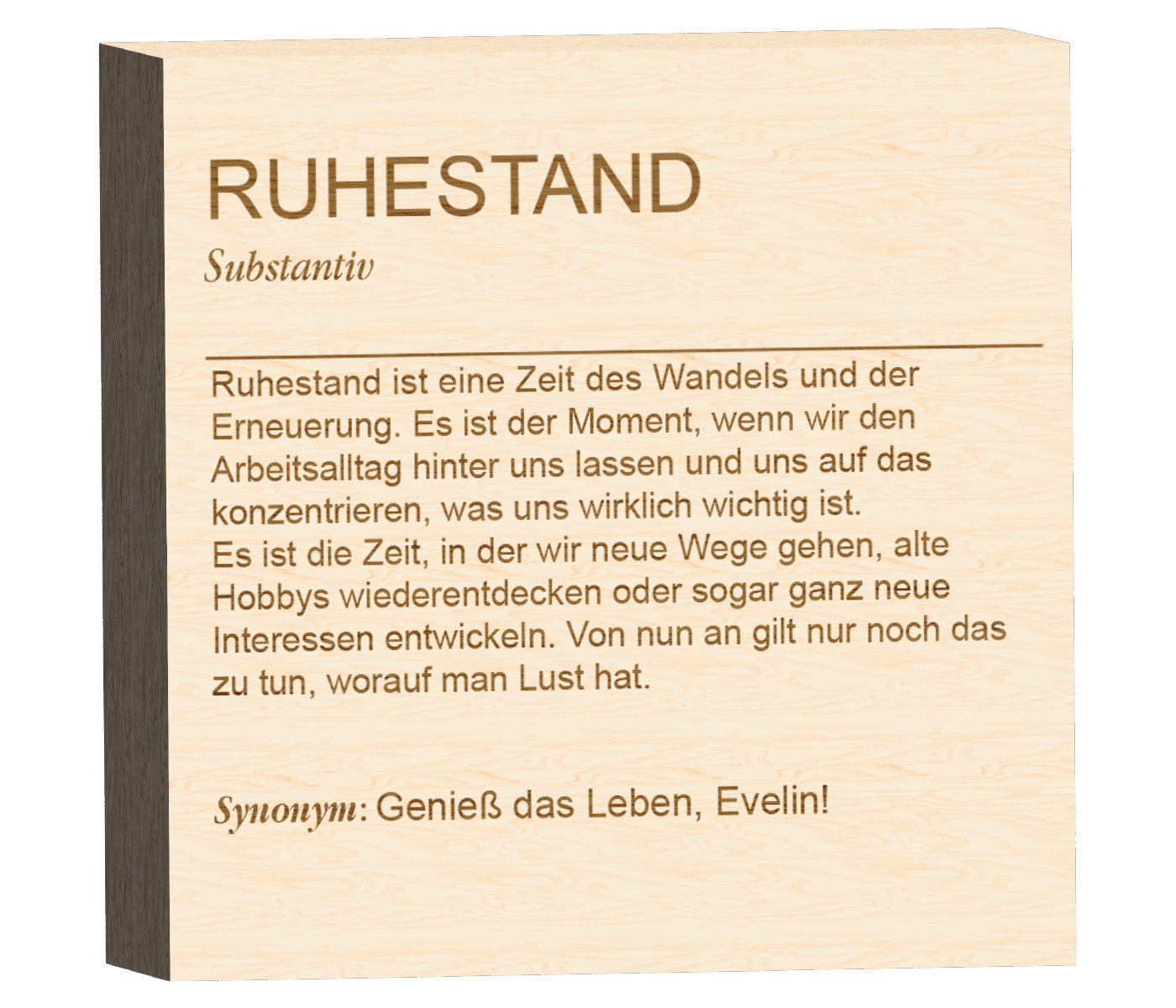 Definition Holzblock Schild - RUHESTAND - Personalisierbares Wand- und ...